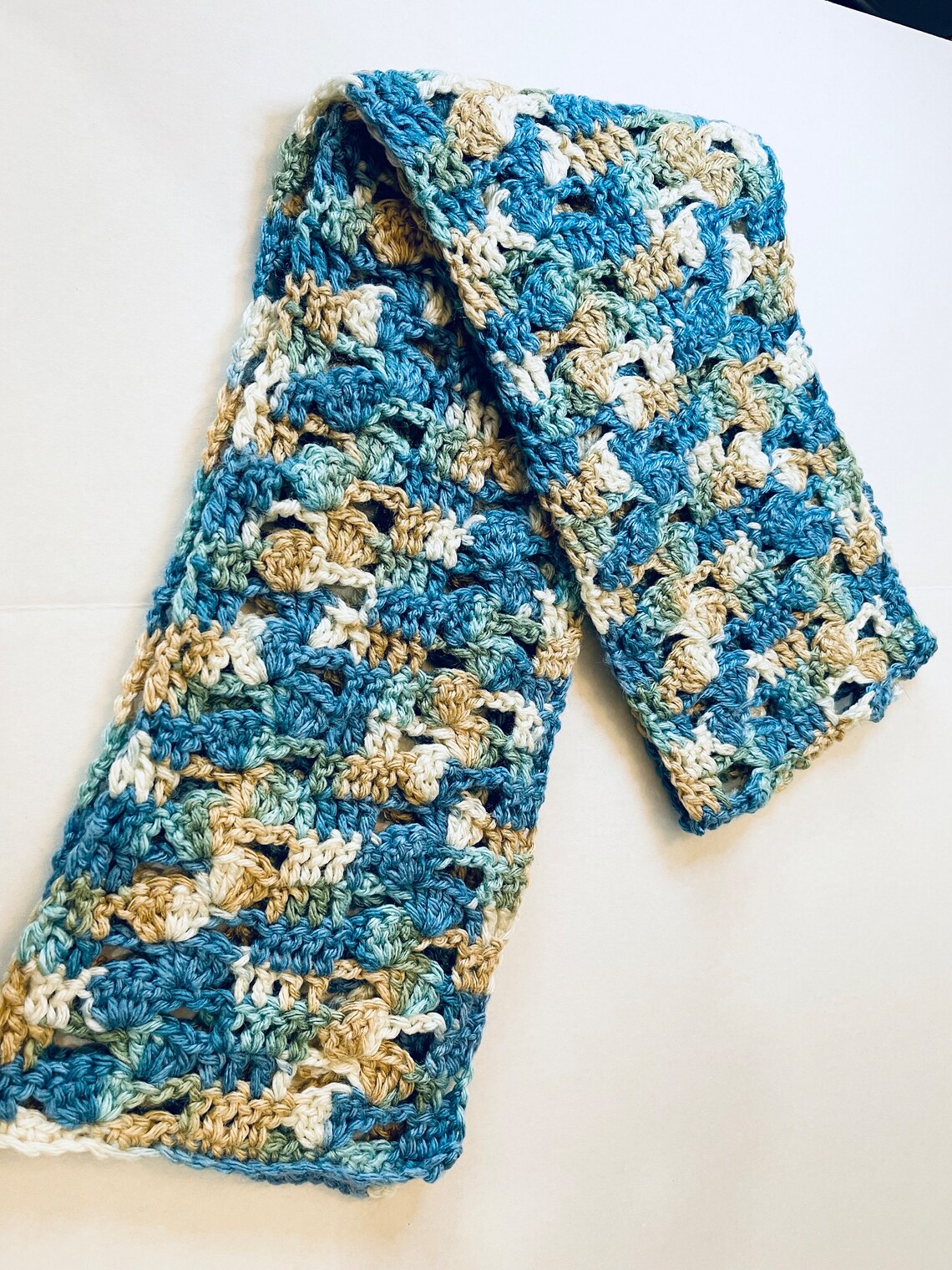 Blue Green SCARF Shell Design READY to SHIP 6"x54" Beautiful Handmade ...