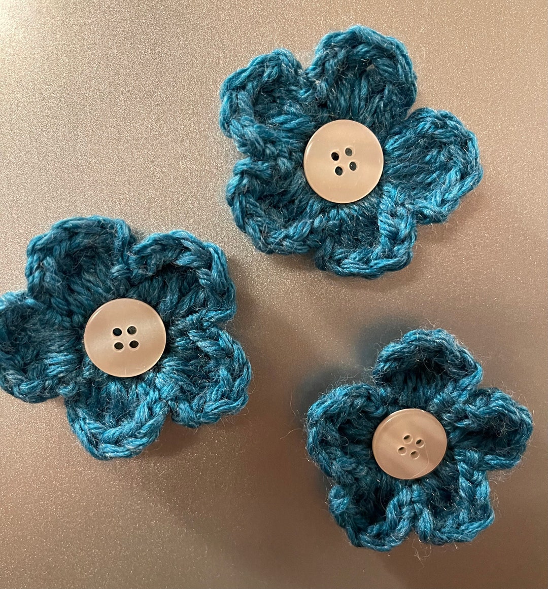 Set of 3 Hand Crocheted Fridge MAGNETS FLOWERS Perfect for Refrigerator ...
