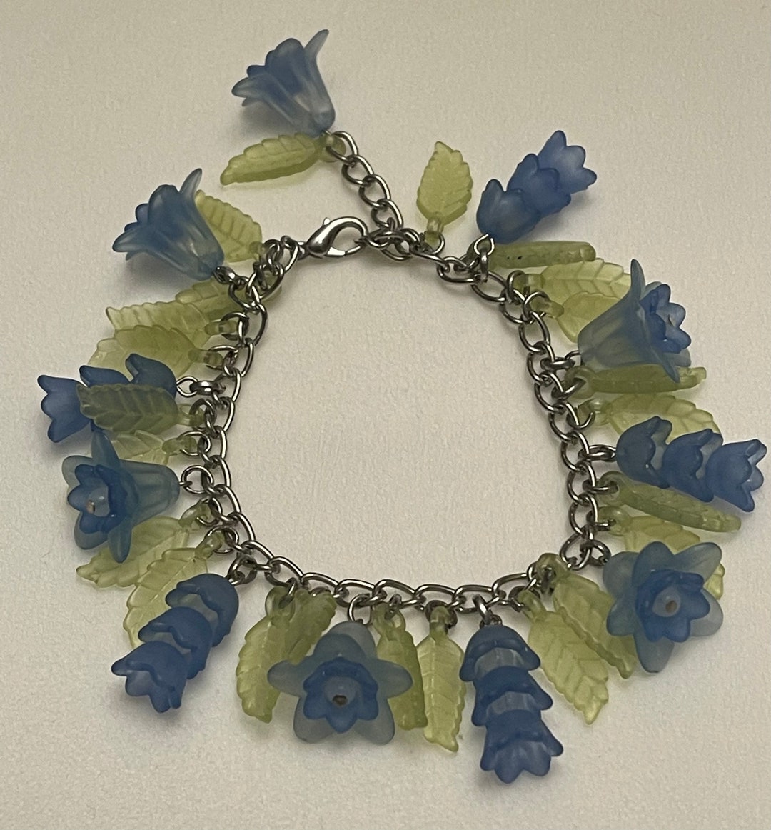 Beautiful Floral CHARM Bracelet Blue Lucite FLOWERS Handmade One of A ...