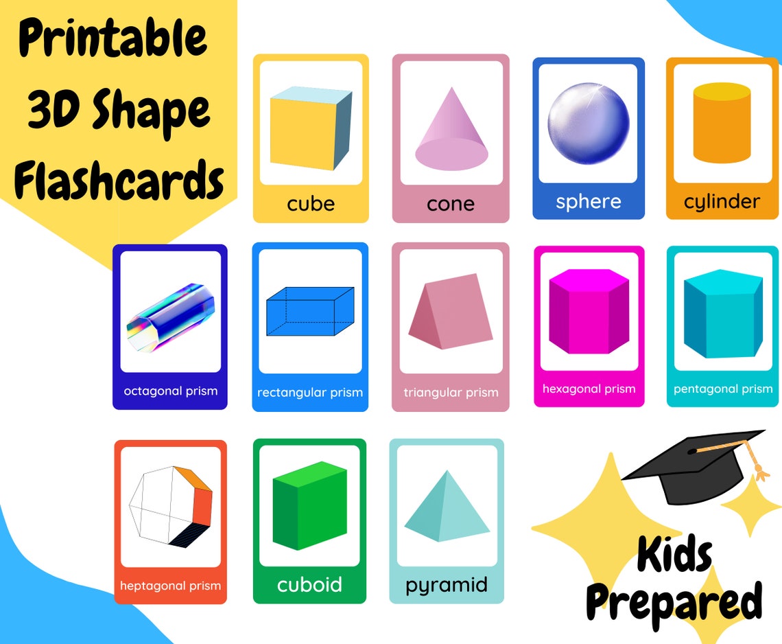3D Shapes Flashcards - Etsy