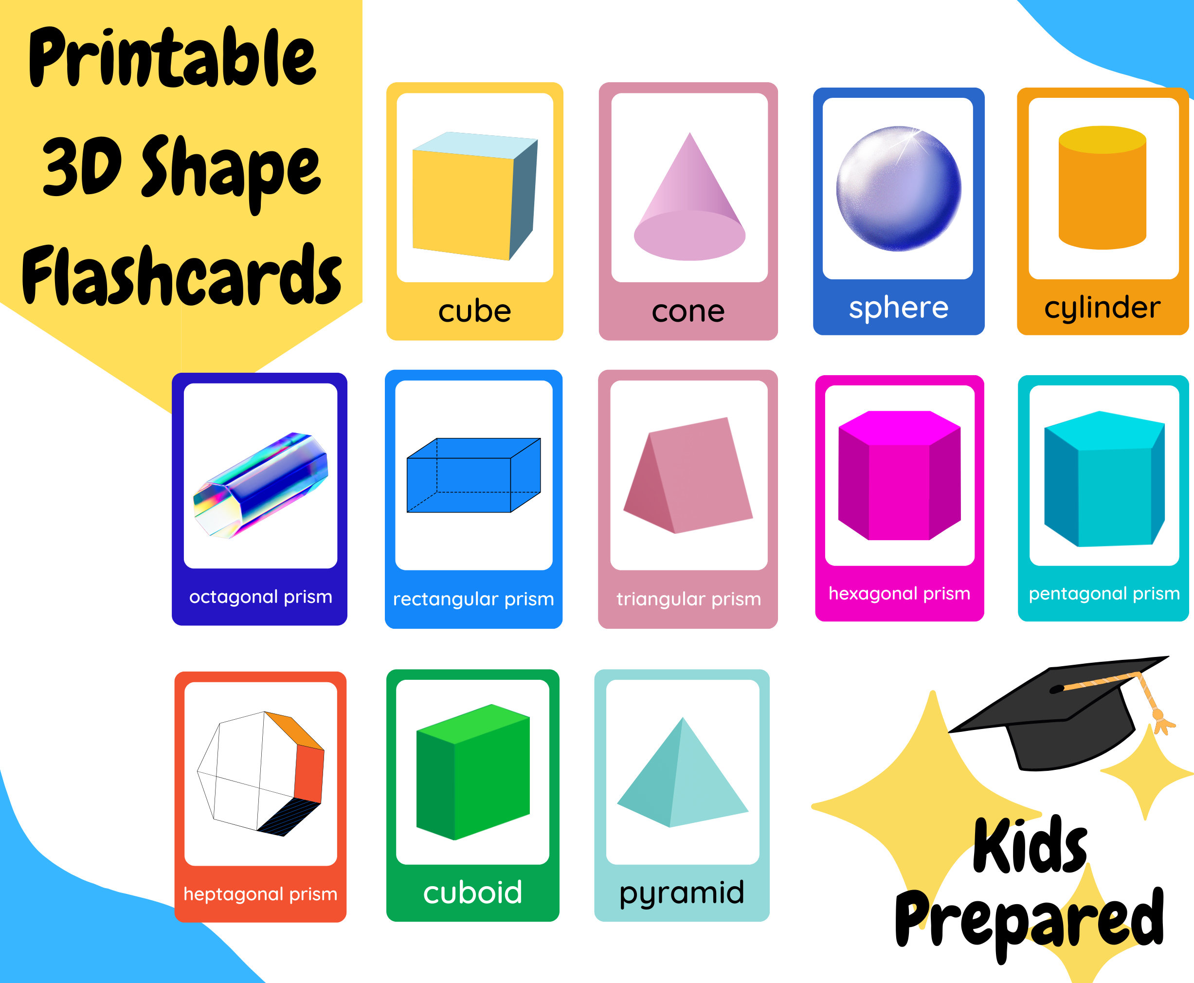 3D Shapes Flashcards - Etsy