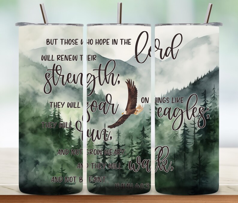 Wings as Eagles Tumbler, 20oz Skinny Tumbler Christian Bible Verse, but ...