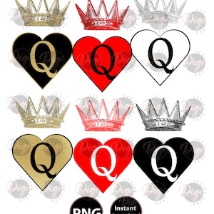 Queen of Hearts Bundle, Printable Design, Playing Cards Clipart ...