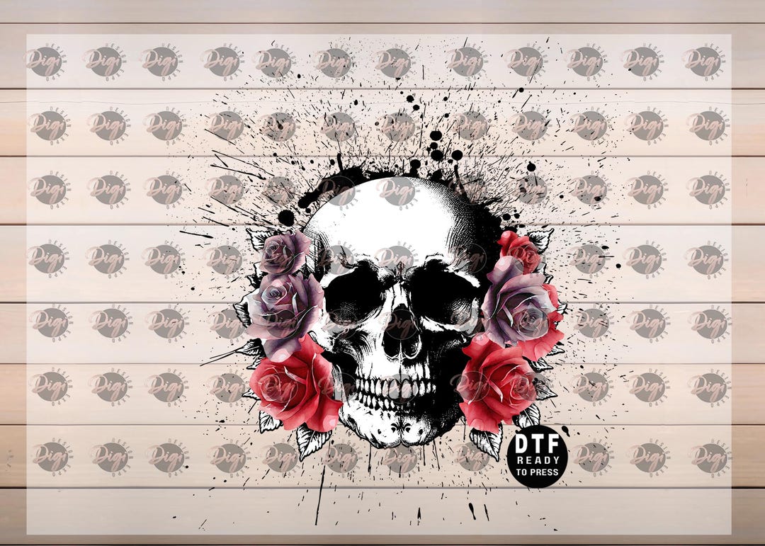 Skull N Roses Dtf , Roses Transfer Design, Dtf Prints, Ready to Press ...
