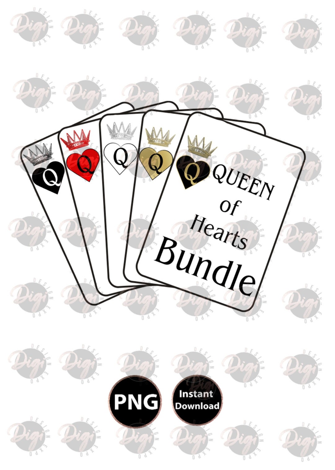 Queen of Hearts Bundle, Printable Design, Playing Cards Clipart ...