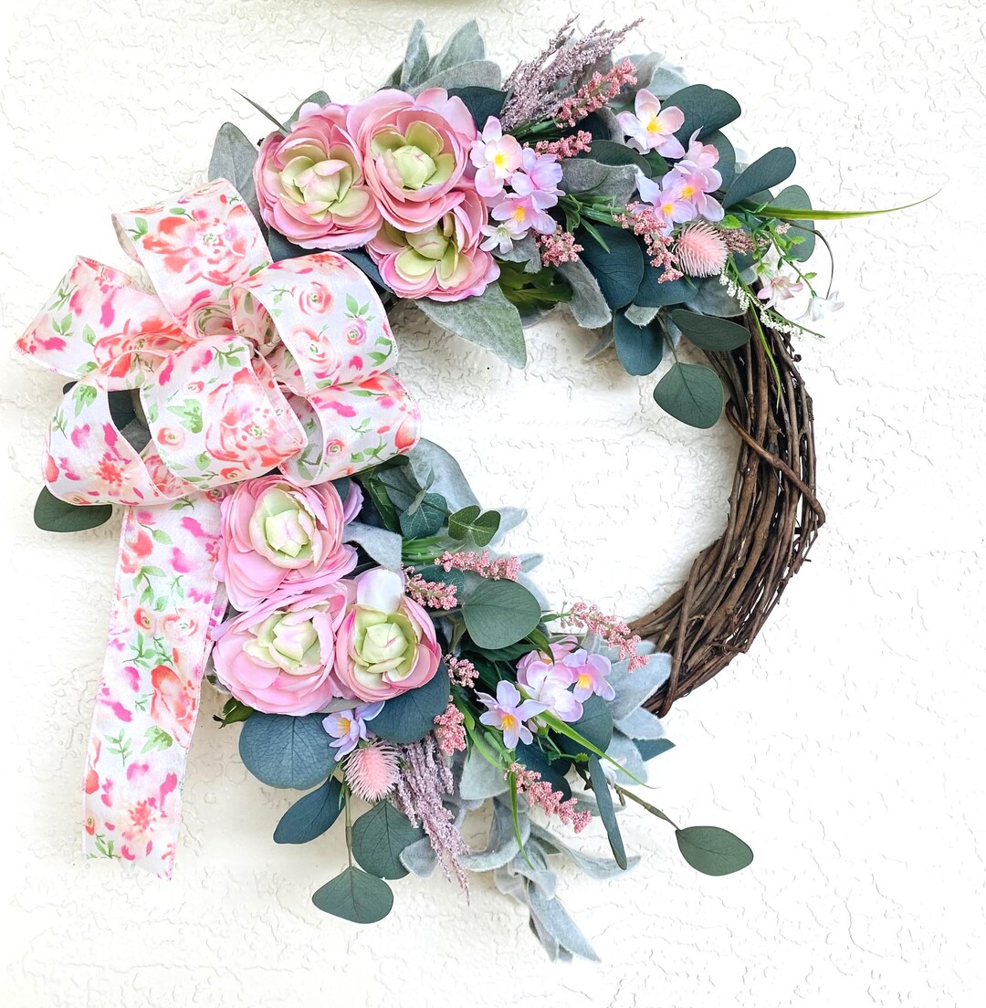 Vintage Half Moon Wreath: Faux Florals & Greenery, Spring Summer Decor ...