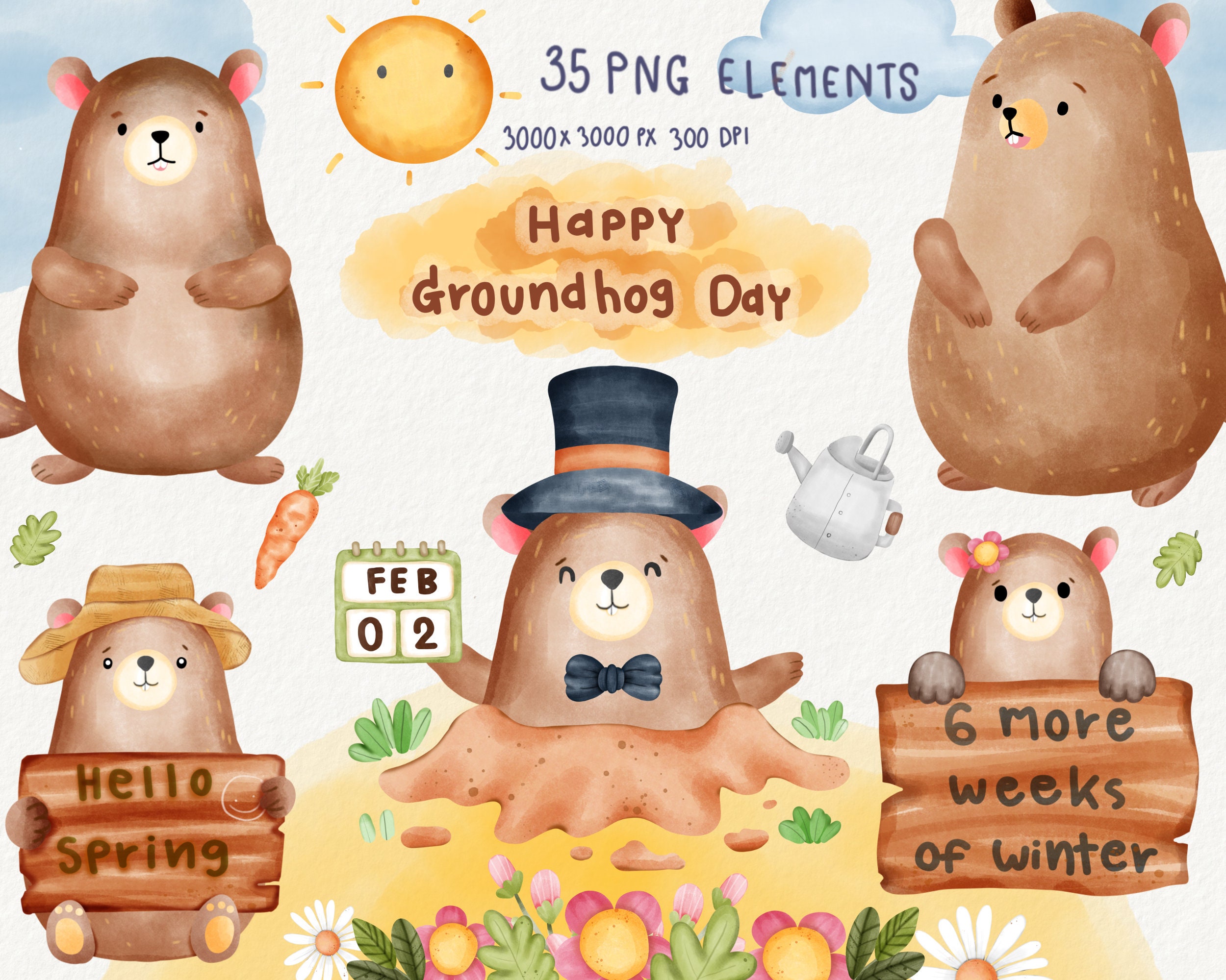 Happy Groundhog Day Clipart, Groundhog PNG Files, Cute Animal Clipart ...
