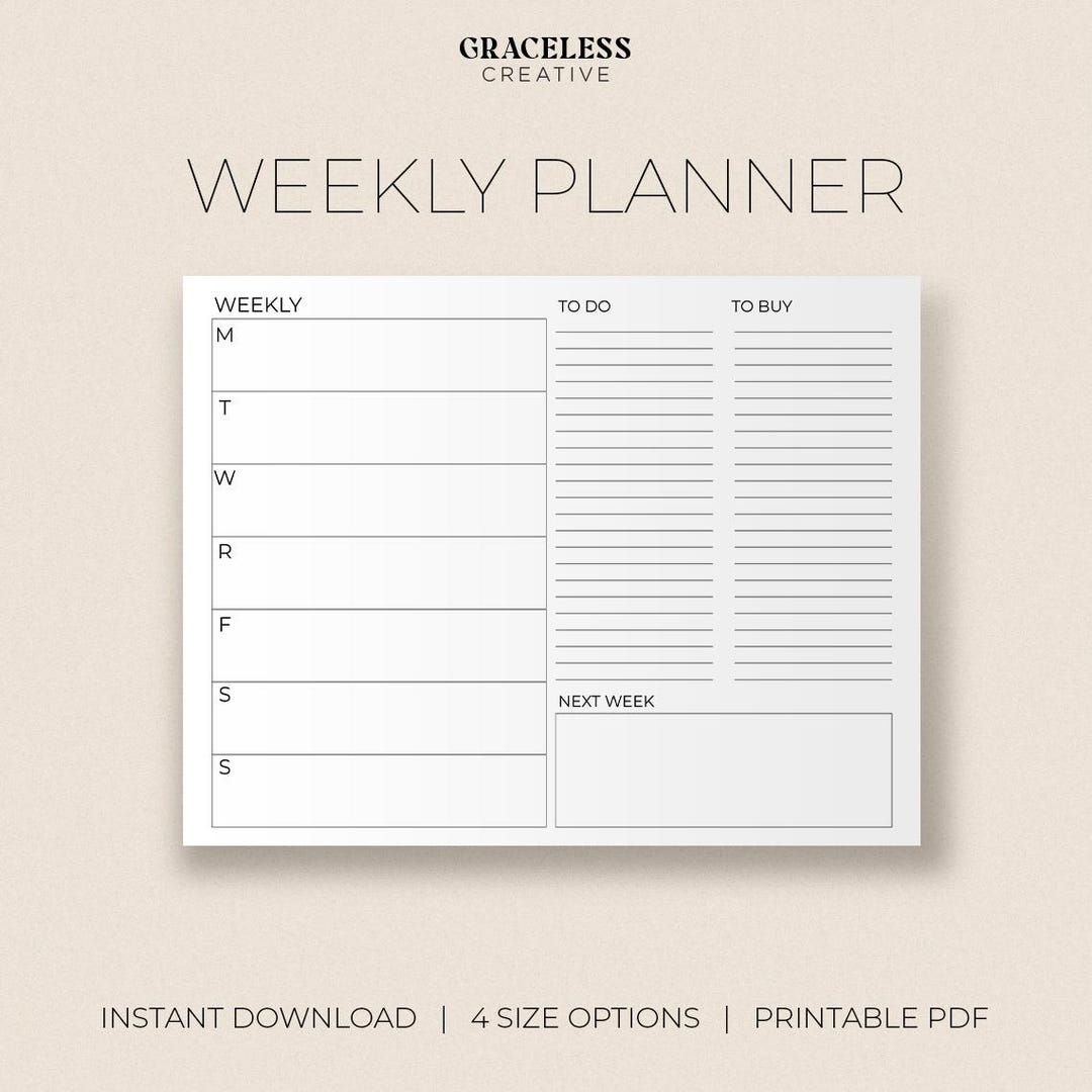 Minimal Weekly Planner Printable, 4 Sizes (digital Download) - Etsy