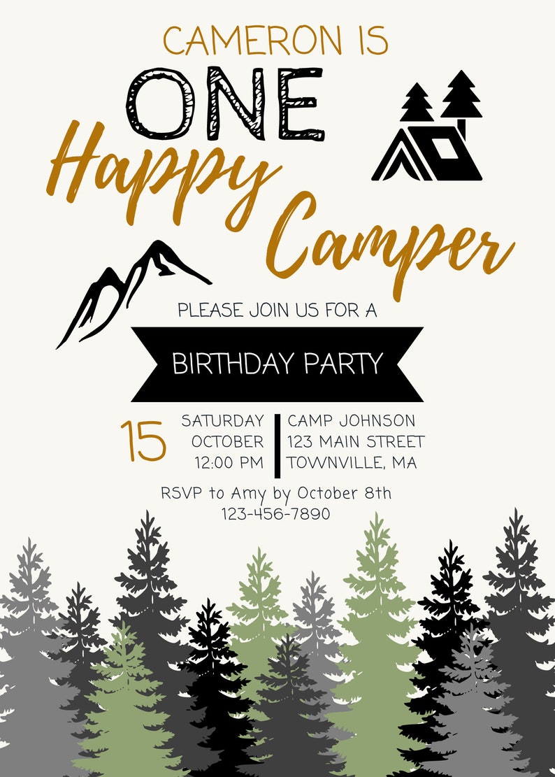 One Happy Camper, First Birthday Invitation Template - Etsy