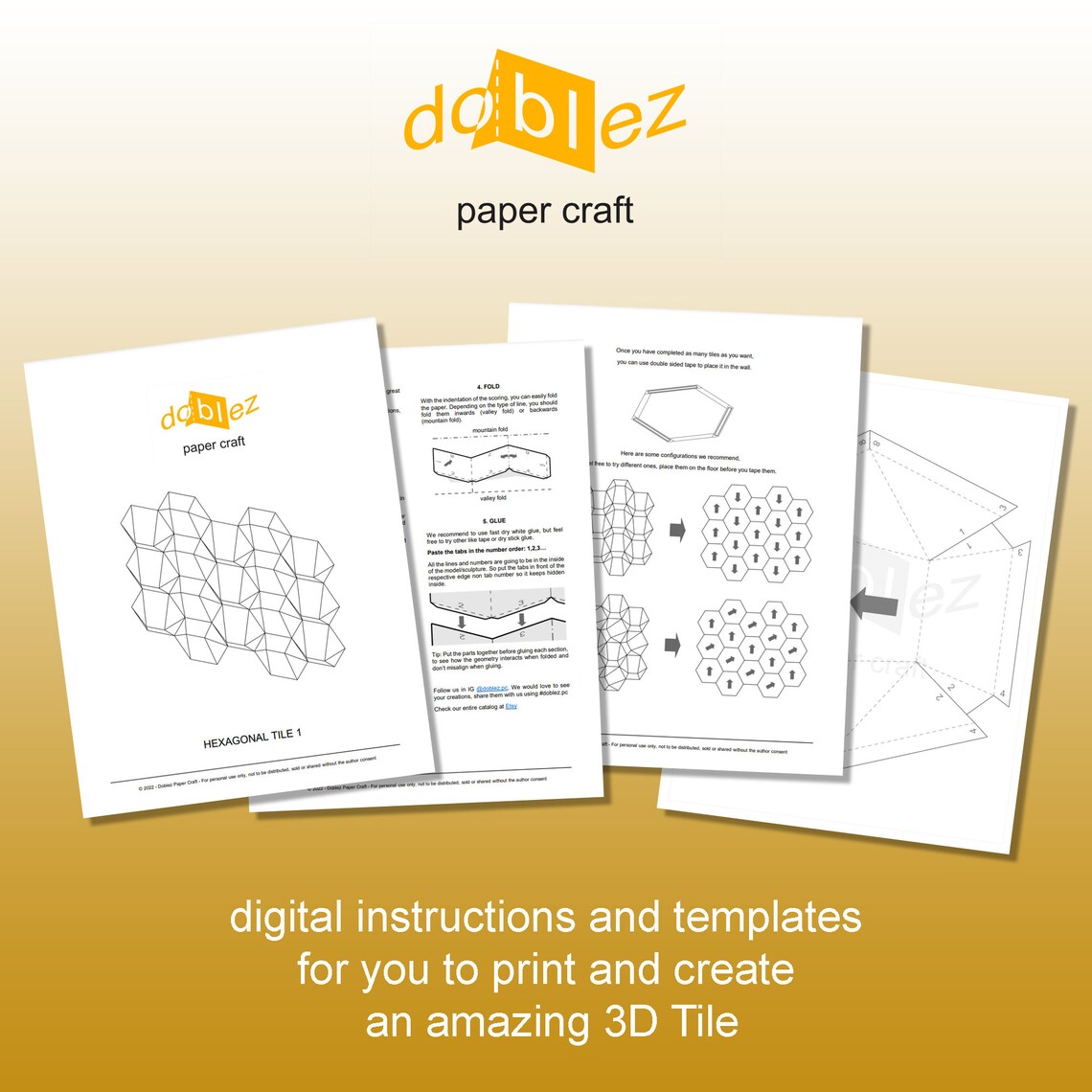 3d Hexagonal Paper Tile Model 1 Digital PDF Template - Etsy