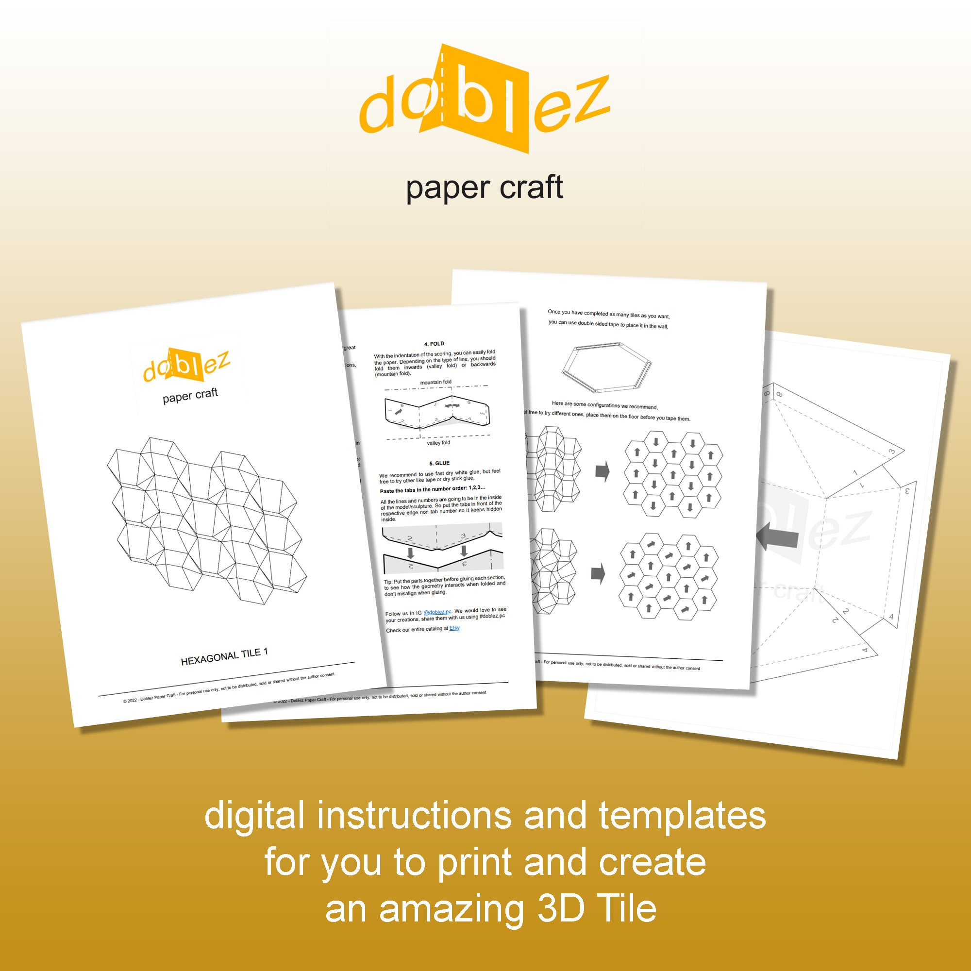3d Hexagonal Paper Tile Model 1 Digital PDF Template - Etsy