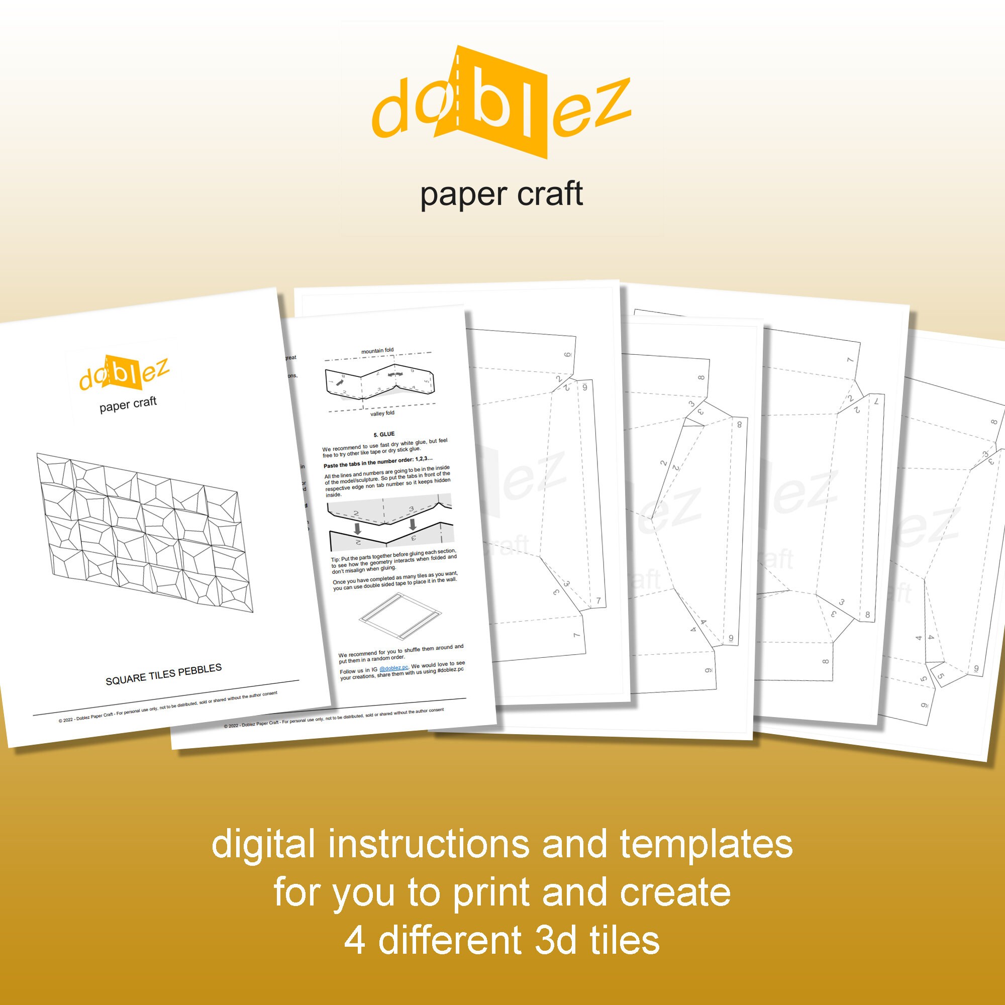 3d Square Paper Tile | Model Pebbles | Digital PDF Template | SVG DXF ...