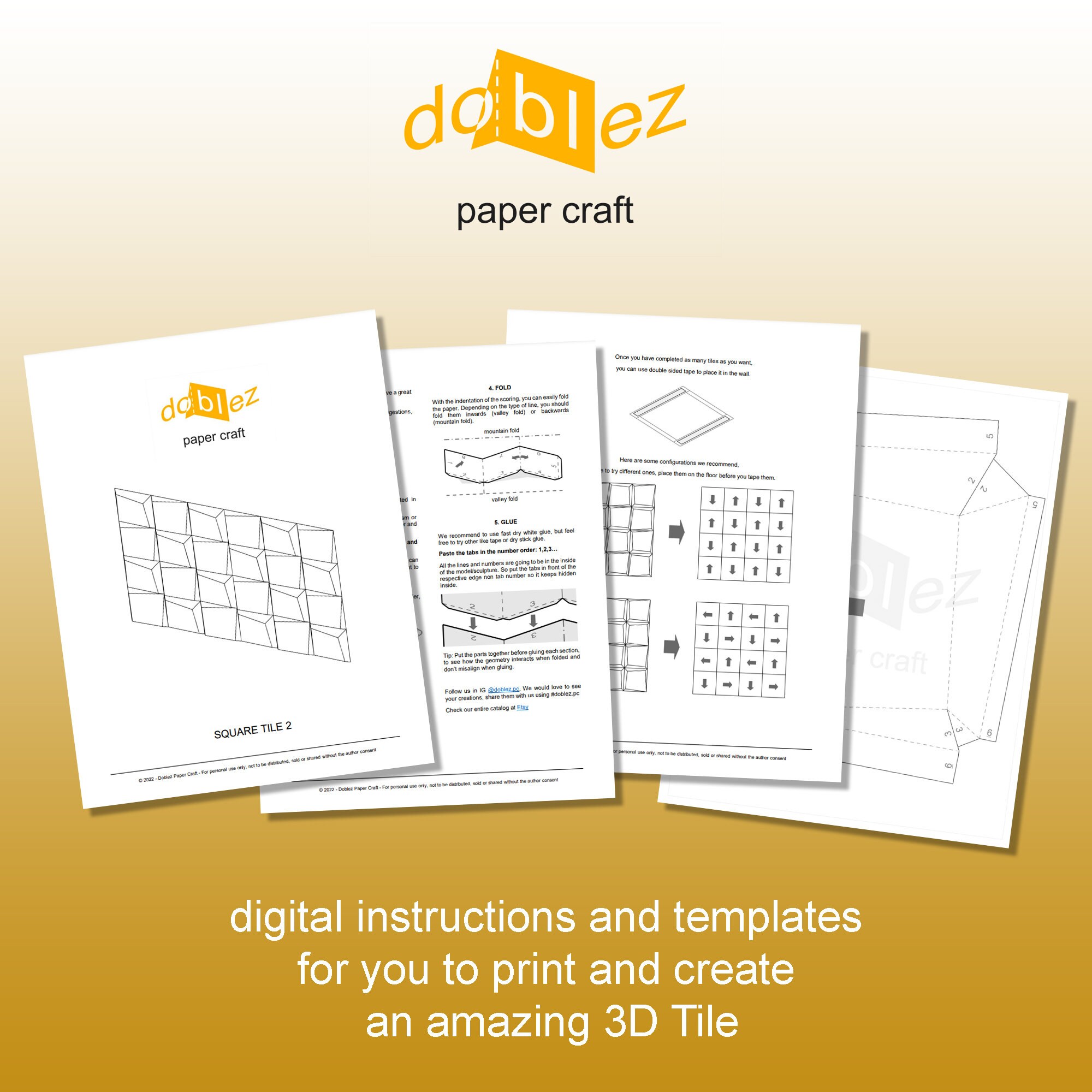 3d Square Paper Tile | Model 2 | Digital PDF Template | SVG DXF ...