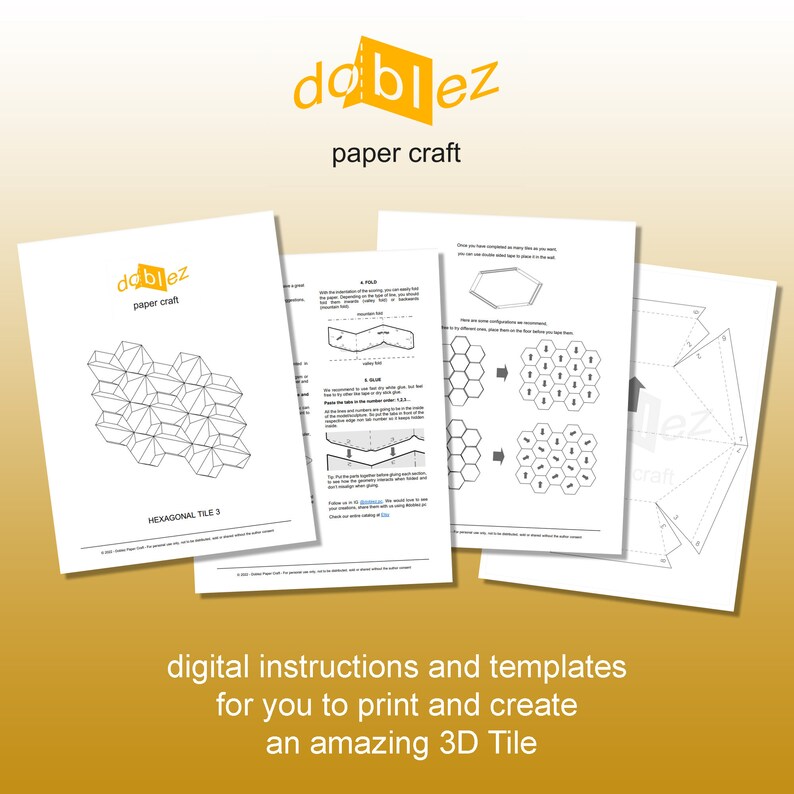 3d Hexagonal Paper Tile | Model 3 | Digital PDF Template | SVG DXF ...