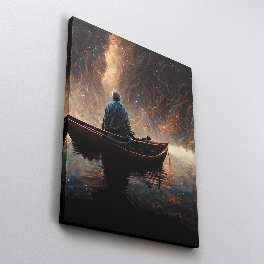 Canvas Wall Art, Man Overseeing the Universe, Size 90x60cm, With Wooden ...
