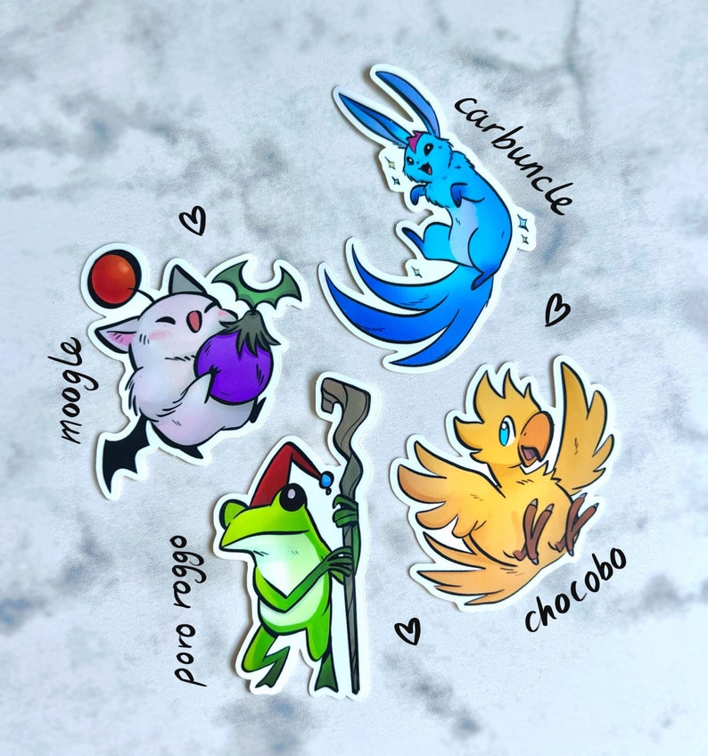 Final Fantasy Vinyl Stickers, Chocobo, Moogle, Carbuncle, Poro Roggo ...