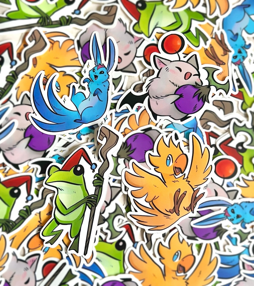 Final Fantasy Vinyl Stickers, Chocobo, Moogle, Carbuncle, Poro Roggo ...