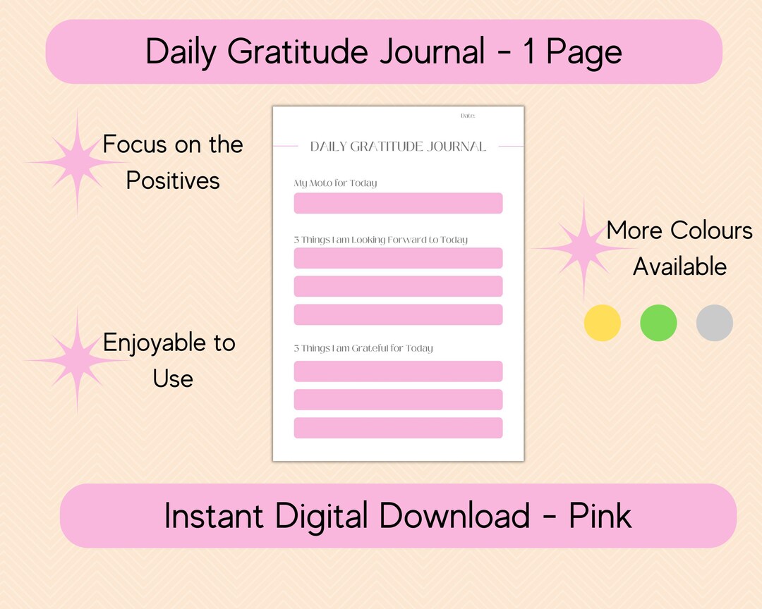 Daily Gratitude Journal Instant Download Printable Daily Affirmation ...