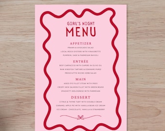 Girls Night Menu | Galentine's Day Dinner Menu | Galentine's Day | Menu ...
