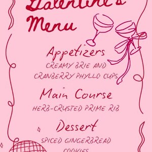 Girls Night Menu | Galentine's Day Dinner Menu | Galentine's Day | Menu ...