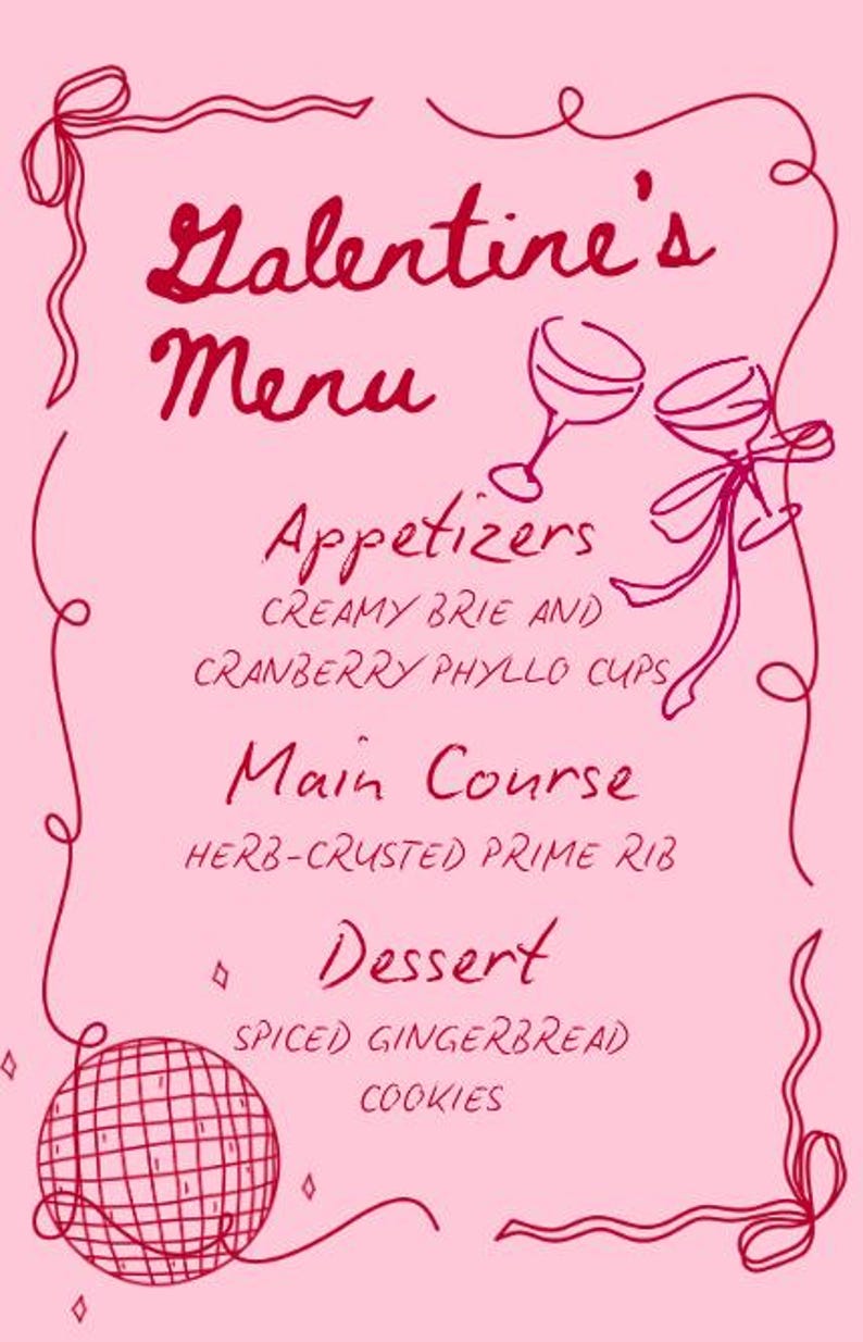 Girls Night Menu | Galentine's Day Dinner Menu | Galentine's Day | Menu ...
