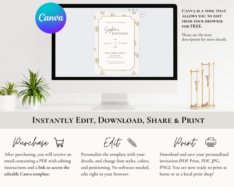 Birthday Party Invitation, Neutral Colors, EDITABLE Template, Instant ...