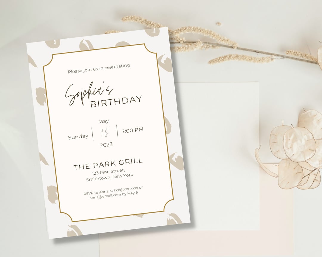 Birthday Party Invitation, Neutral Colors, EDITABLE Template, Instant ...
