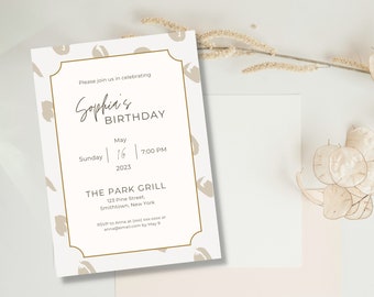 Editable Neutral Birthday Invitation - Etsy