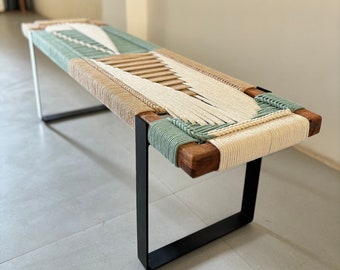 Mid Century Woven Bench Modern Entryway Bench End Bench Metal Bench ...