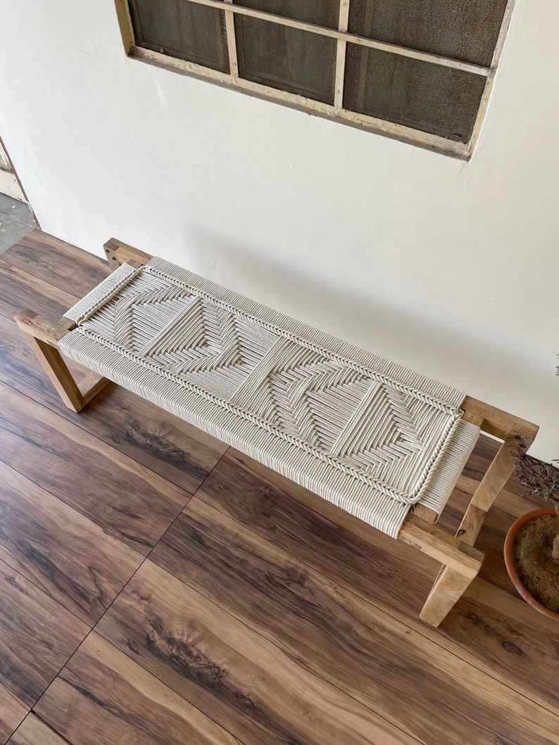 Boho Woven Bench Mid Century Modern Woven Bench Modern - Etsy
