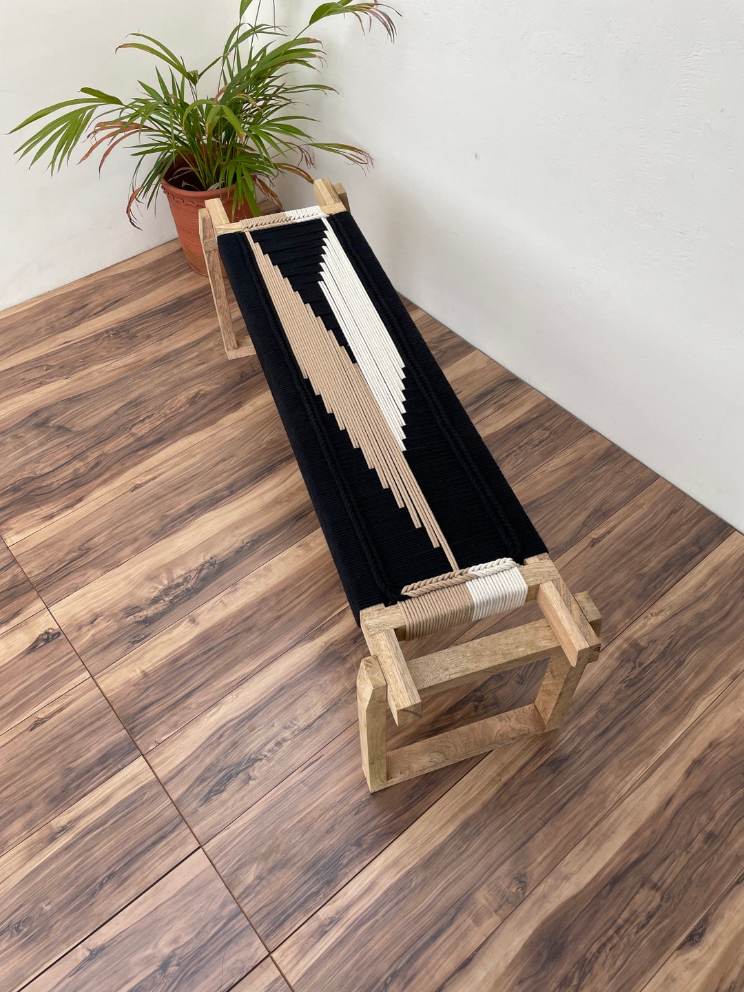 Mid Century Woven Bench Modern Entryway Bench End Bench Minimalist ...