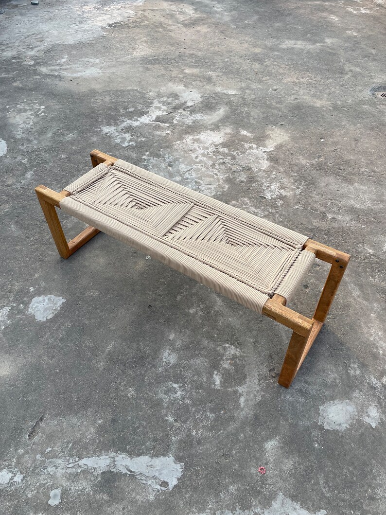 Boho Modern Woven Bench Mid Century Woven Bench Modern - Etsy