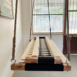 Hand Woven Swing, Boho Wooden Indoor Outdoor Adults Tree Swing, Garden ...