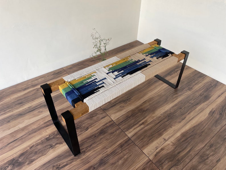 Hand Woven Bench Mid Century Woven Bench Modern Entryway - Etsy