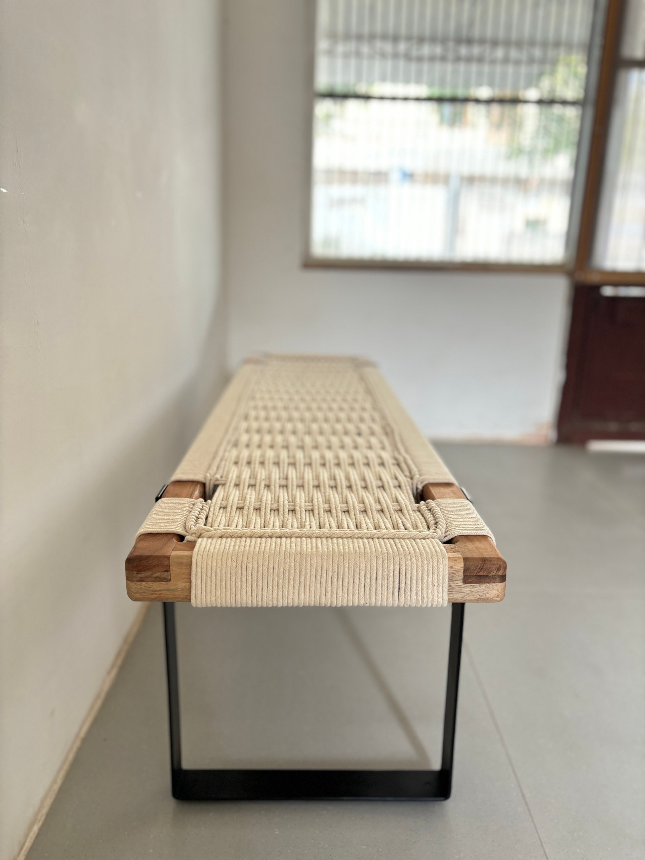 Boho Modern Woven Bench Mid Century Woven Bench Mudroom Entryway Bench ...