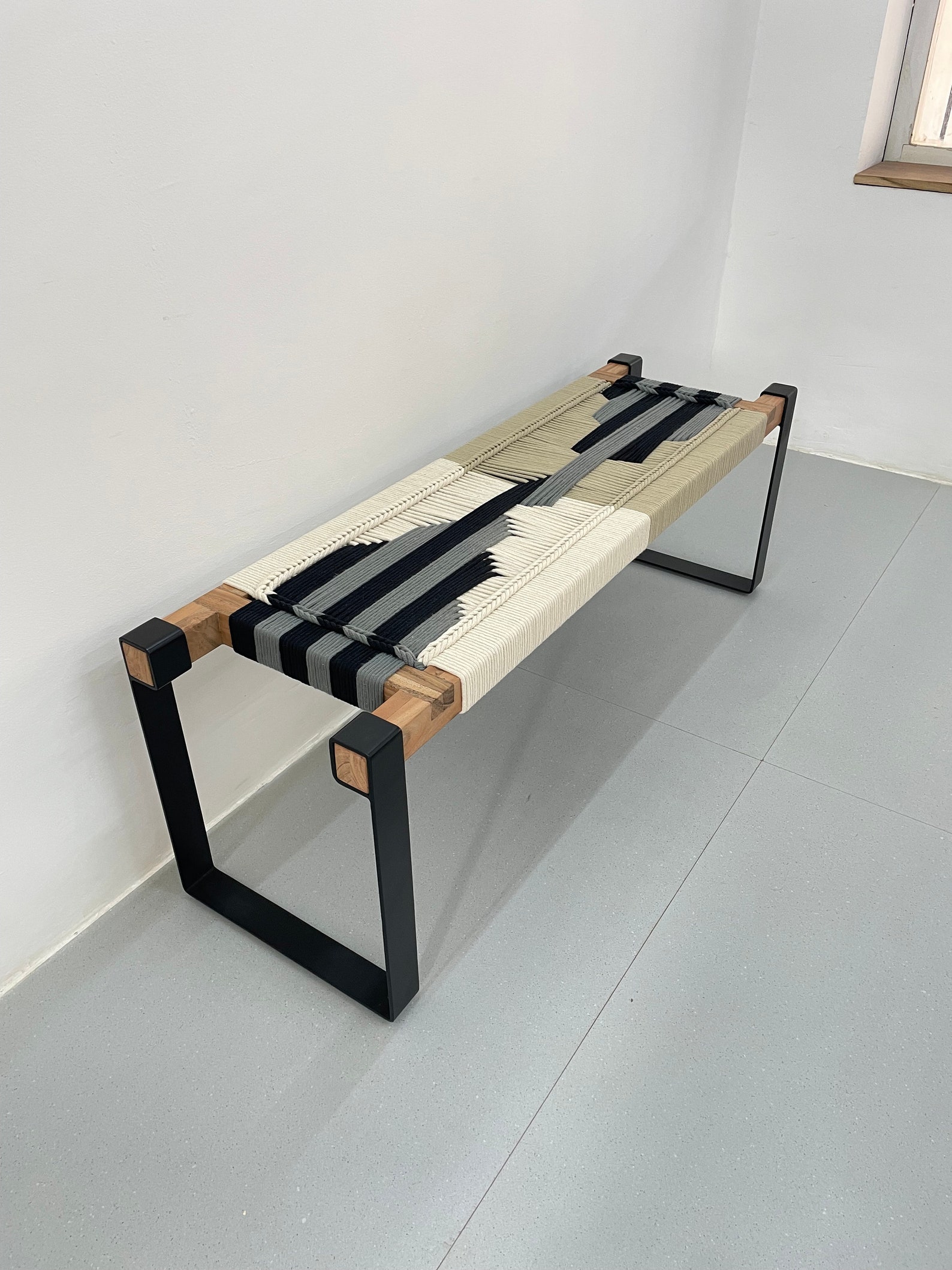 Mid-century Bench Woven Bench End of Bed Bench Mudroom Bench Entryway ...