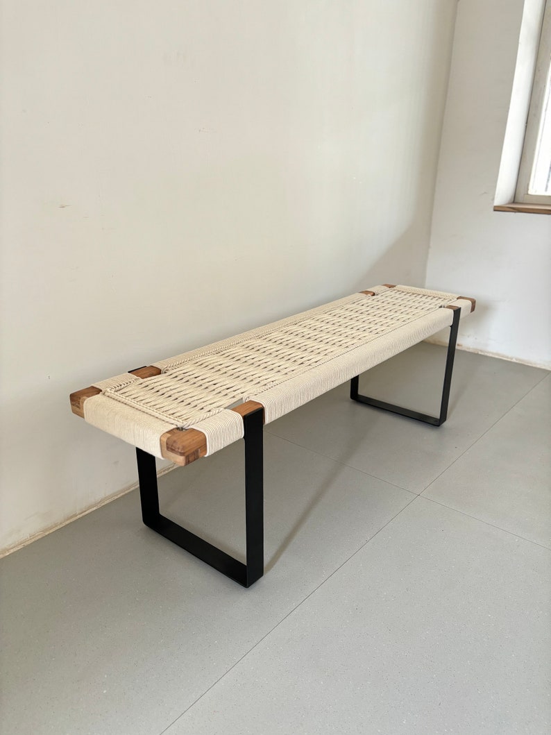 Boho Modern Woven Bench Mid Century Woven Bench Mudroom Entryway Bench ...