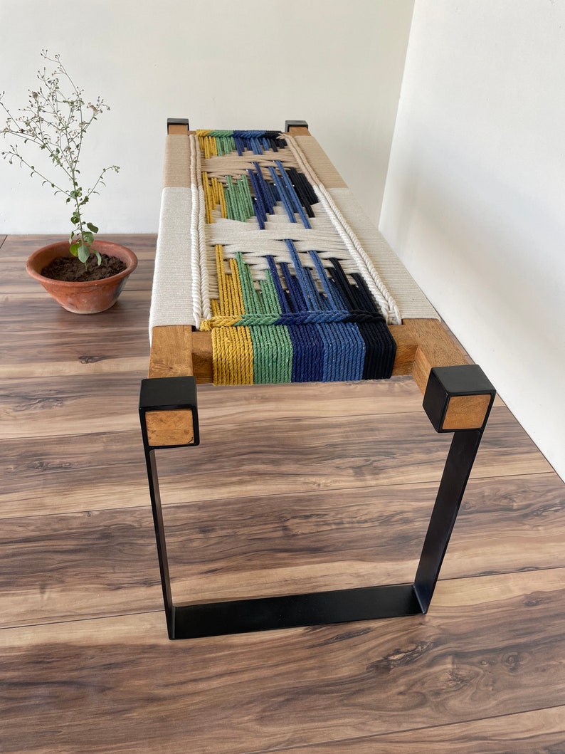 Hand Woven Bench Mid Century Woven Bench Modern Entryway - Etsy