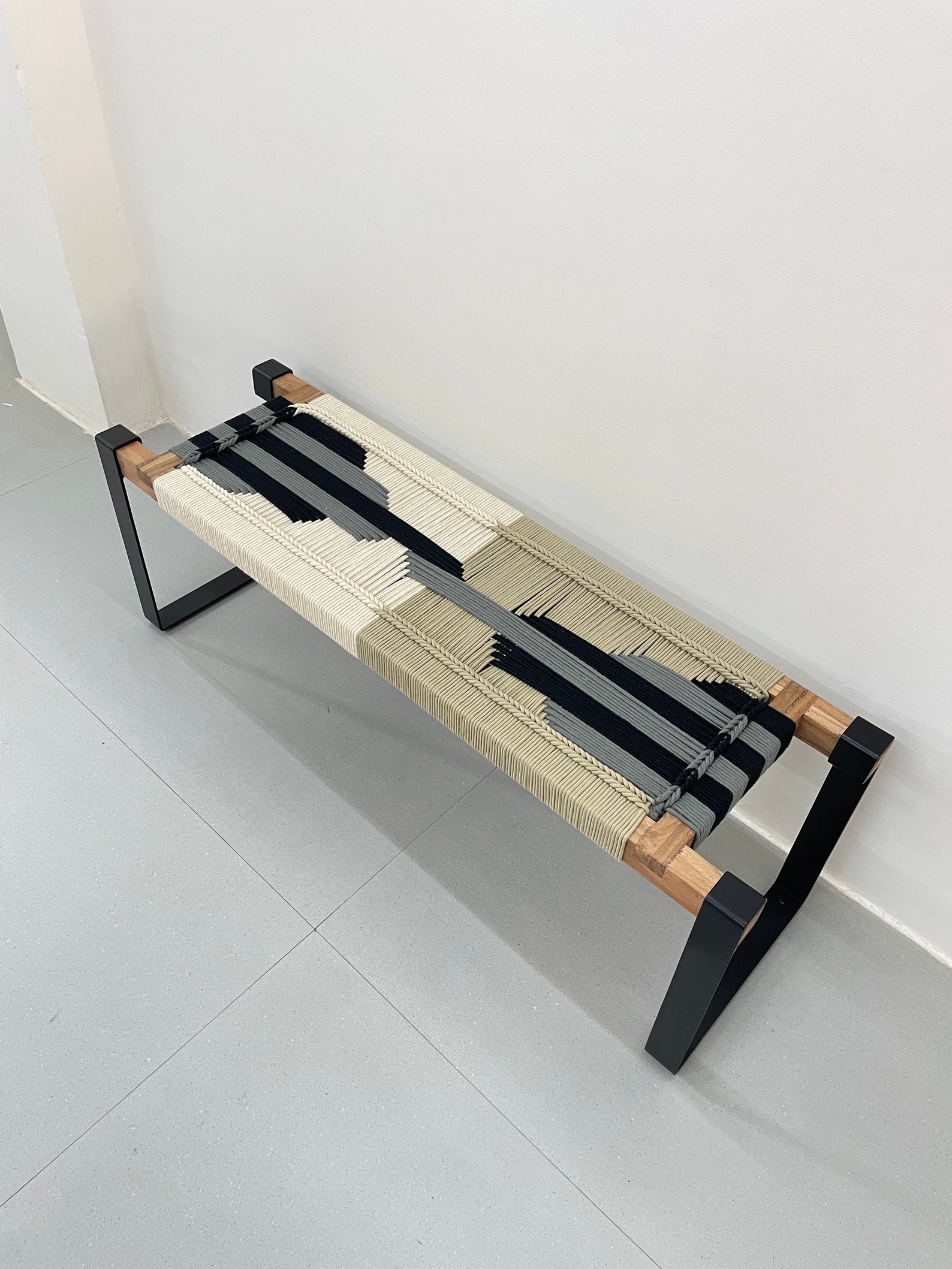 Mid-century Bench Woven Bench End of Bed Bench Mudroom Bench Entryway ...