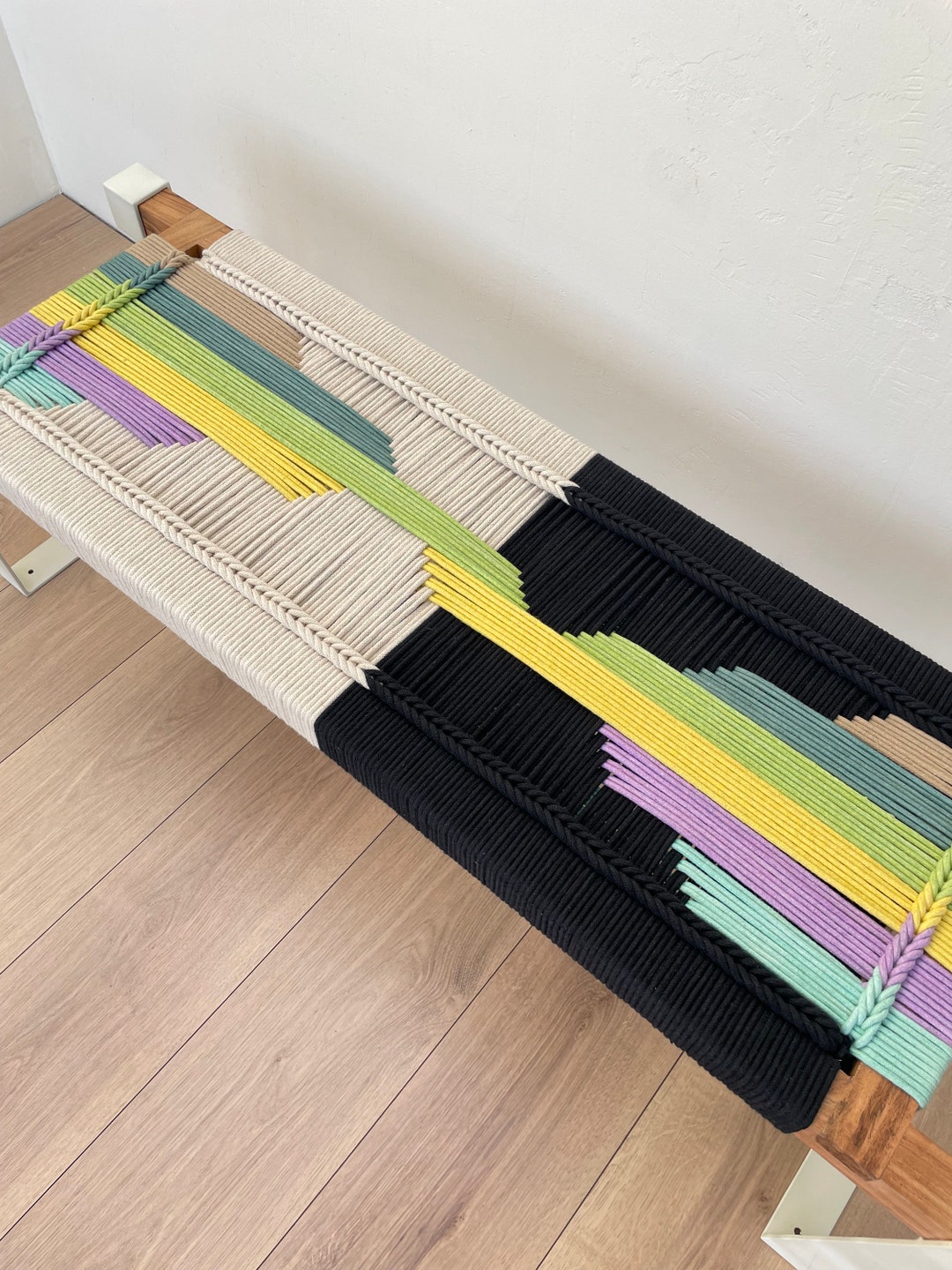 Mid Century Woven Bench Modern Entryway Bench End Bench Metal Bench ...