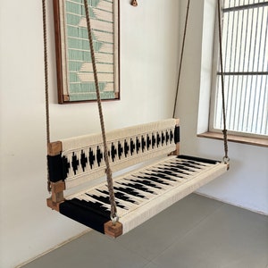 Hand Woven Swing, Boho Wooden Indoor Outdoor Adults Tree Swing, Garden ...