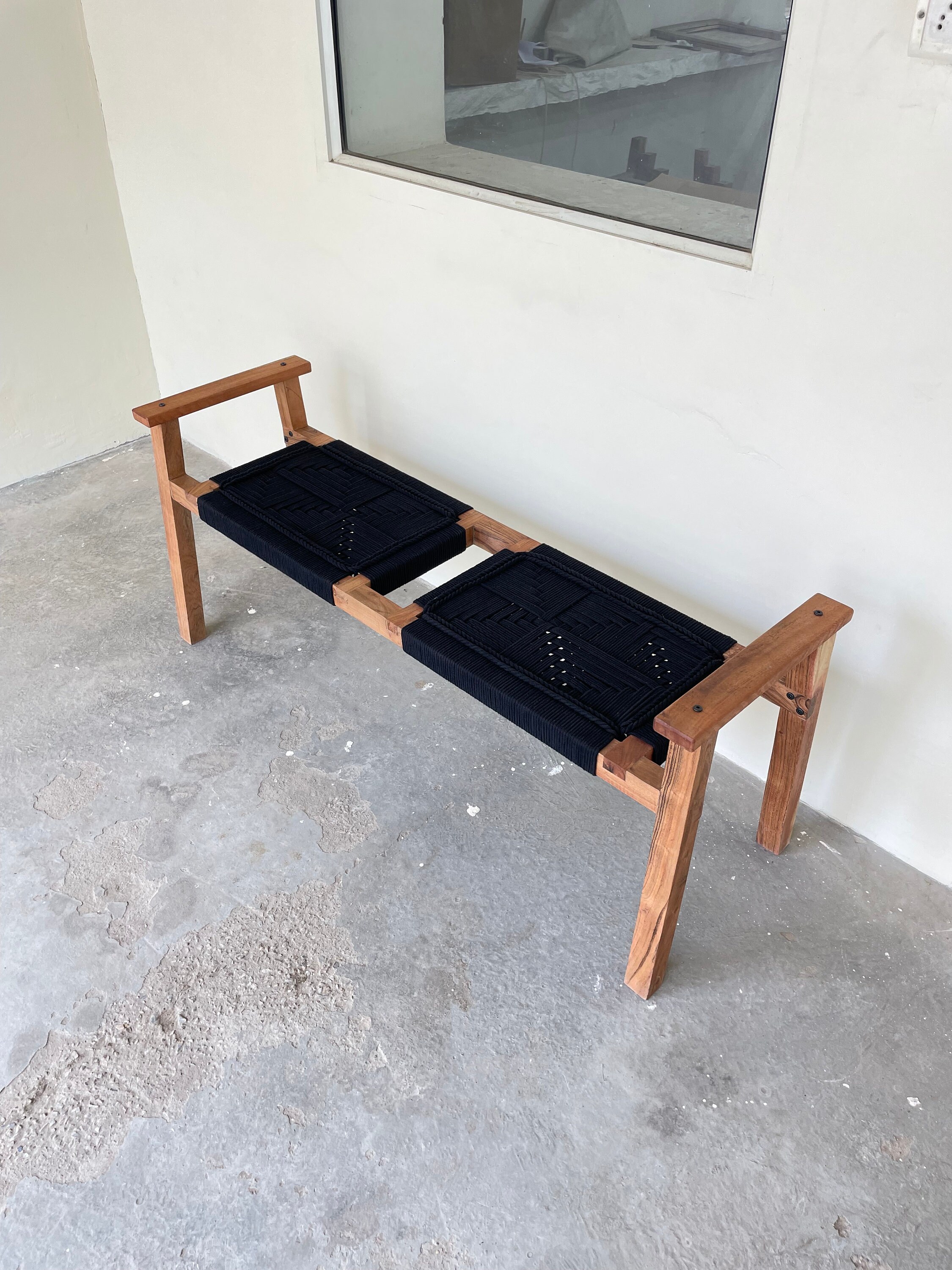 Boho Modern Woven Bench Mid Century Woven Bench Modern Entryway Bench ...