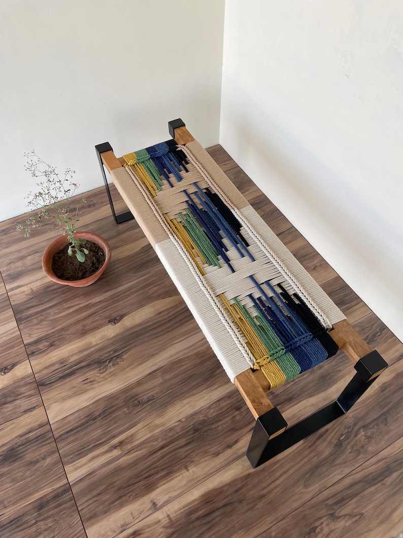 Hand Woven Bench Mid Century Woven Bench Modern Entryway - Etsy