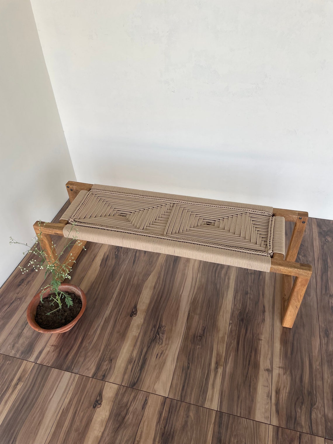 Boho Modern Woven Bench Mid Century Woven Bench Modern - Etsy