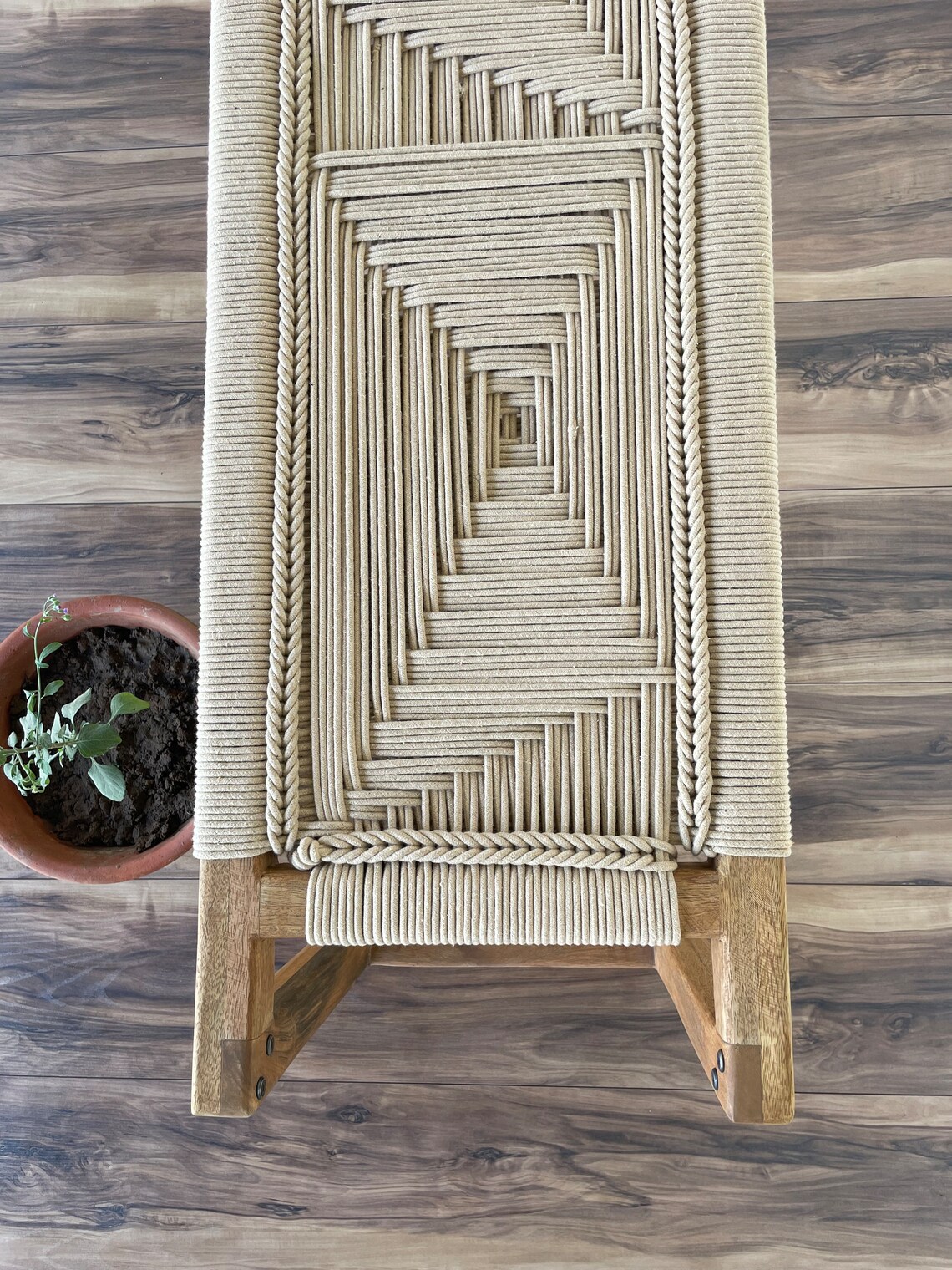 Boho Modern Woven Bench Mid Century Woven Bench Modern - Etsy