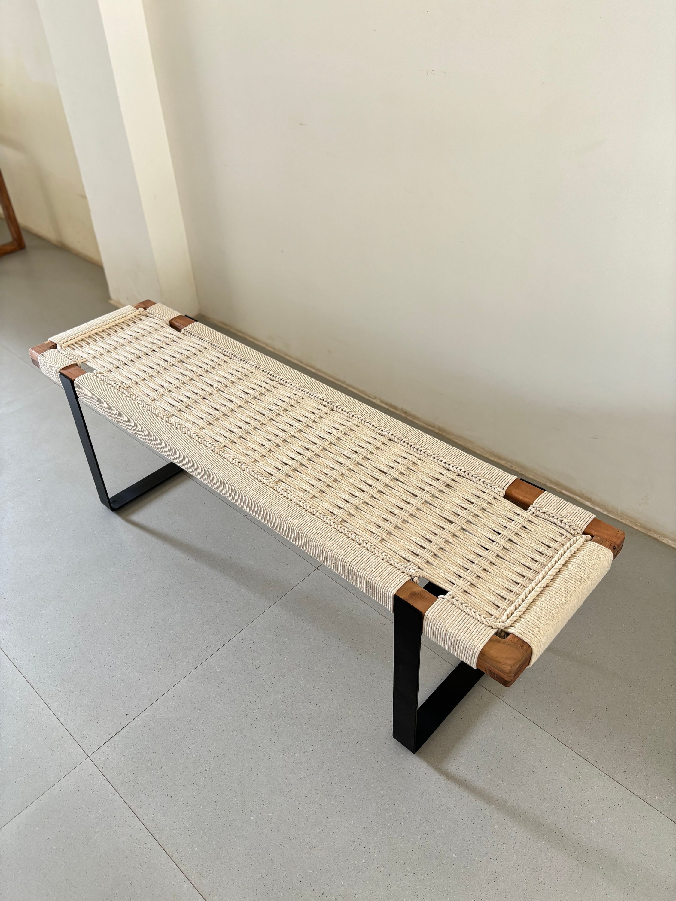 Boho Modern Woven Bench Mid Century Woven Bench Mudroom Entryway Bench ...