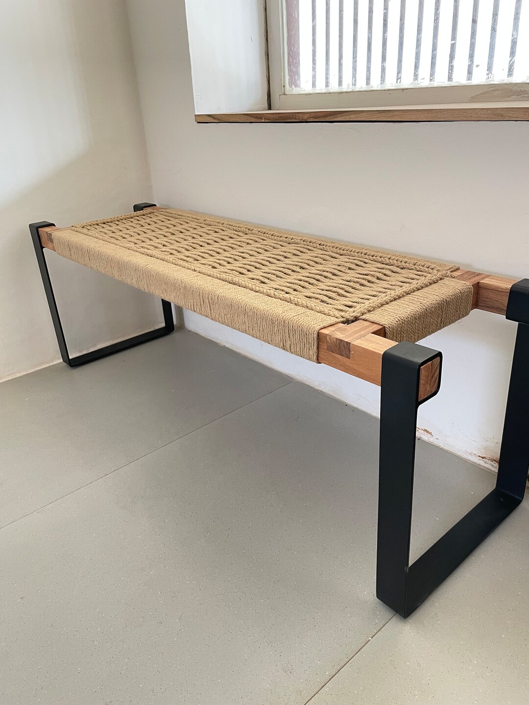 Mid-century Bench Woven Bench End of Bed Bench Mudroom Bench Entryway ...