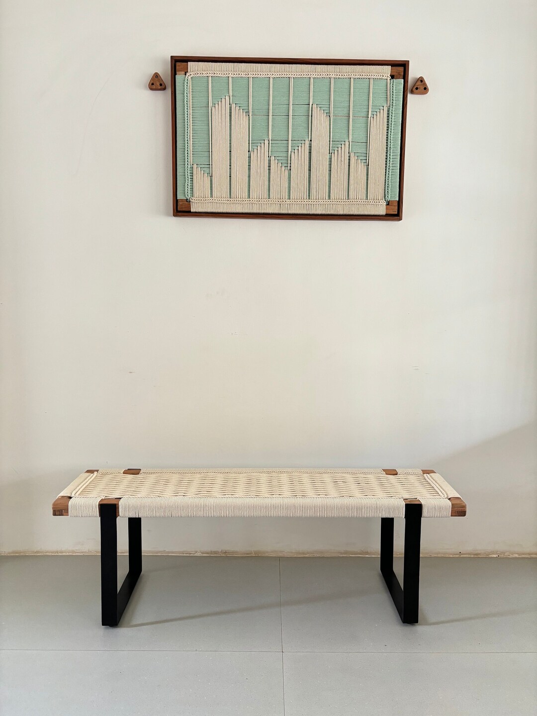 Boho Modern Woven Bench Mid Century Woven Bench Mudroom Entryway Bench ...