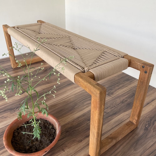 Boho Modern Woven Bench Mid Century Woven Bench Modern - Etsy