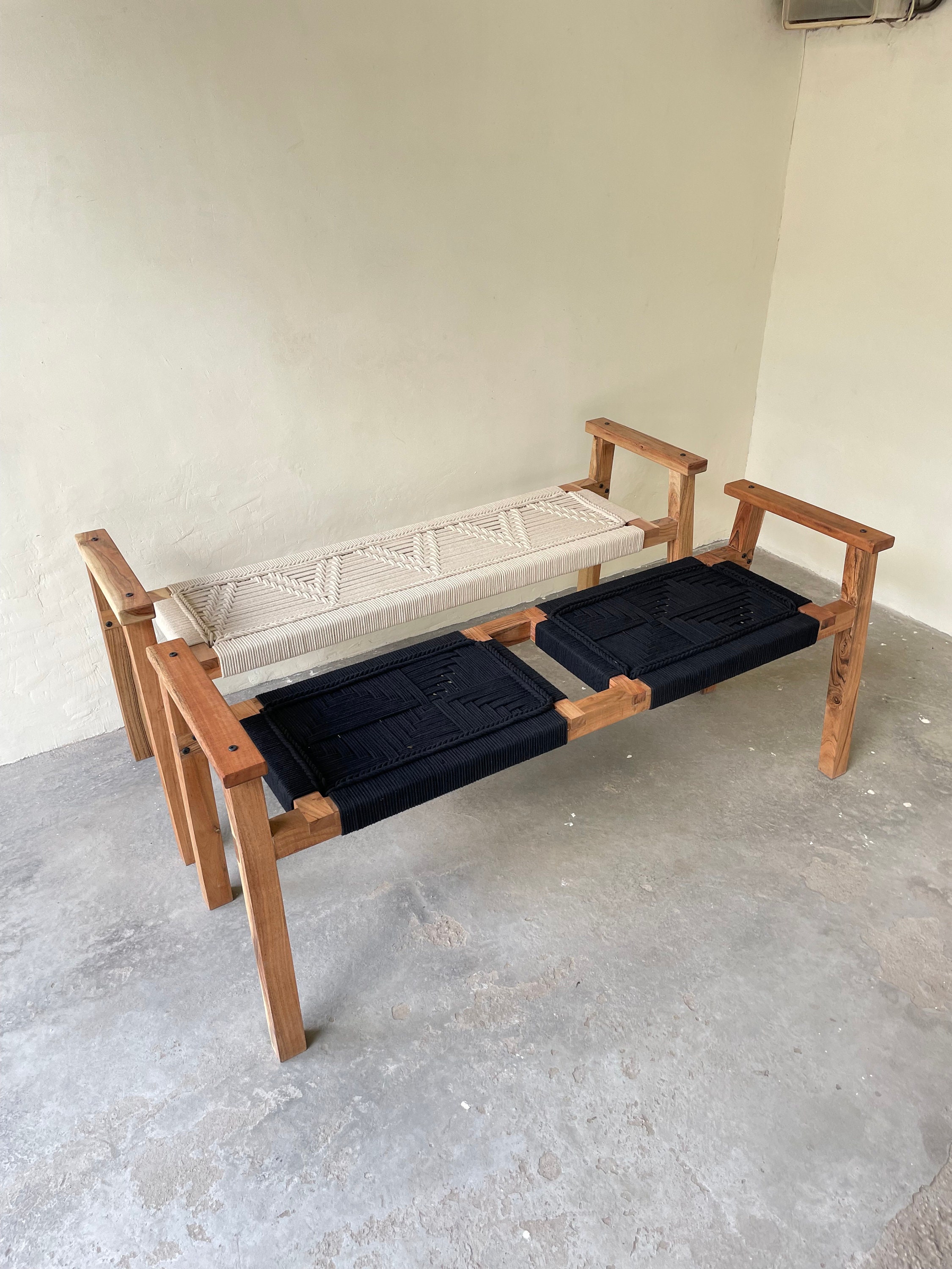 Boho Modern Woven Bench Mid Century Woven Bench Modern Entryway Bench ...
